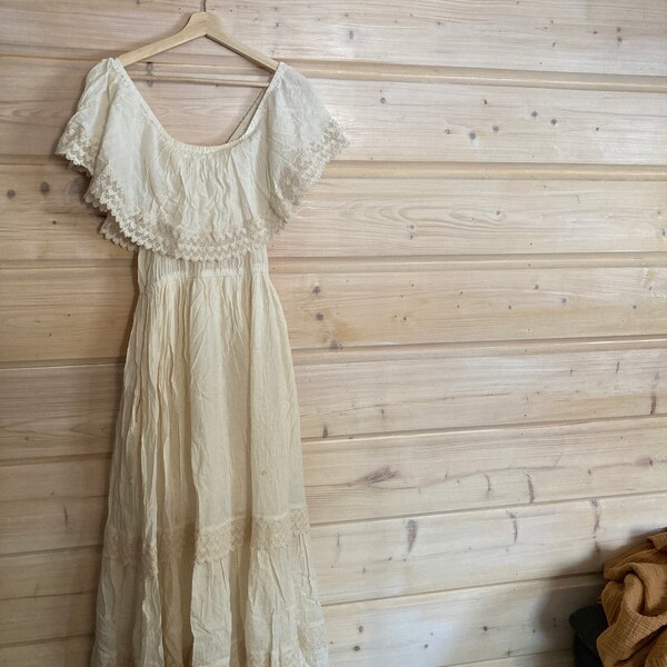 Off Shoulder Lace Ruffle Dress for Women, Long off White Flare Dress ...