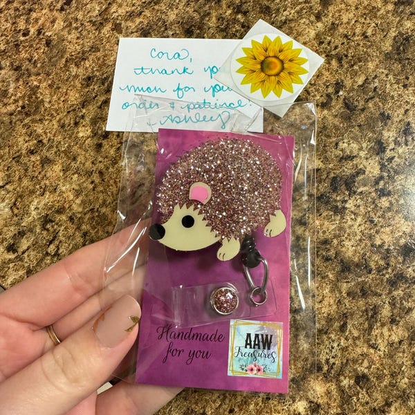 Cute Hedge Hog Badge Reel; Animal ID Holder; Retractable Badge; Glitter ...