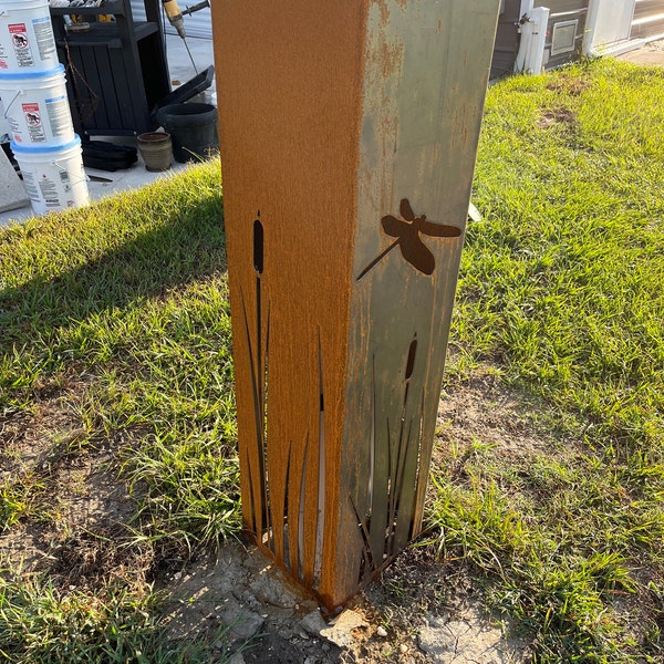 Dragonflies Garden Column, Landscape Art, Planter, Lighting Box, Metal ...