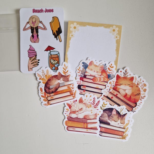Cute Cats on Books Sticker, Cat Sticker, Bookish Sticker, Cats on ...