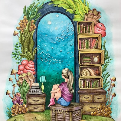 Atelier Interior Coloring Pages, Cozy, Plants, Room, Furniture ...