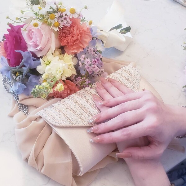 Pink Swoosh Metallic Chrome Nails, Hand Painted Geometric Press-on ...