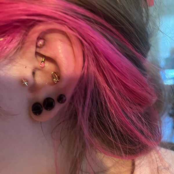 16g Titanium Internal Thread Star + Blue Opal Curved Barbell Rook ...