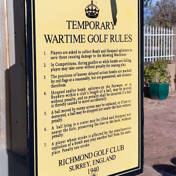WWII "temporary Wartime Golf Rules" Sign | Handmade Vintage | WW2 ...
