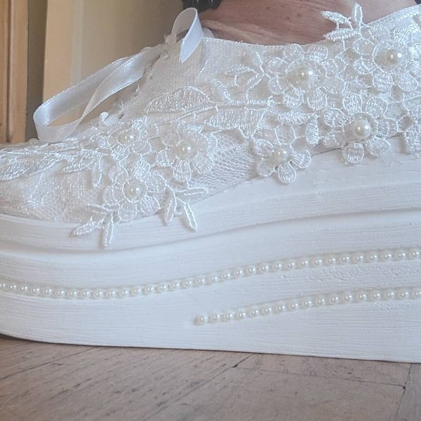 Wedding Sneakers Lace, Bridal Shoes, Bride Sneakers Converse, Bride ...