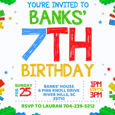 Editable Building Blocks Birthday Invitation, Blocks Invitation ...