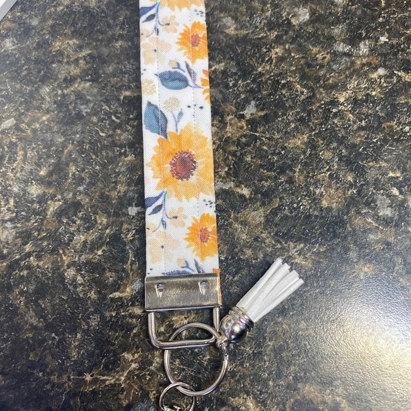 Sunflowers & Cream Key Fob Wristlet / Fabric Key Fob / Gift for Her ...