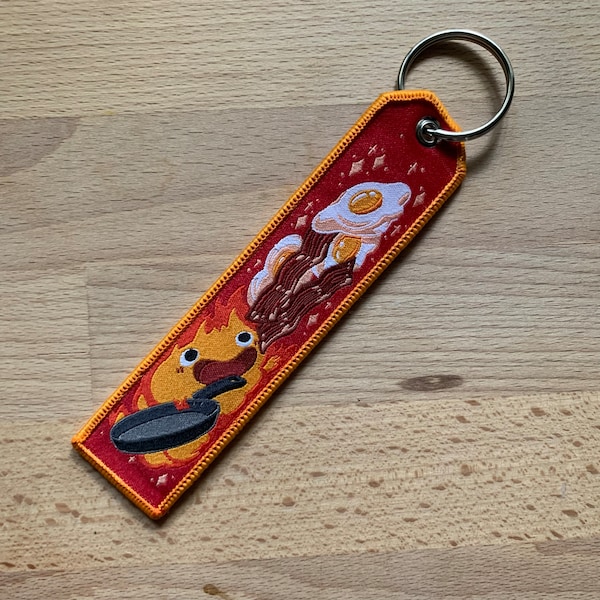 Calcifer Embroidered Tag Keychain - Jet Tag Keyring Happy Fire Bacon ...
