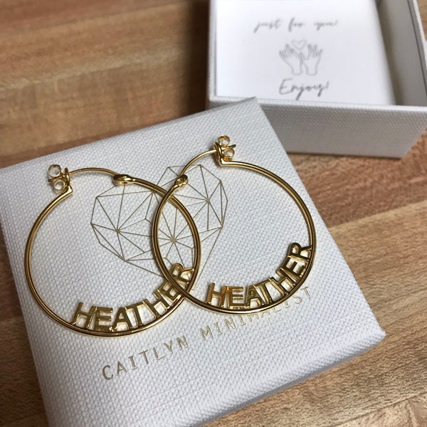 Custom Name Hoops • Large Hoop Earrings in Sterling Silver, Gold • Gold ...