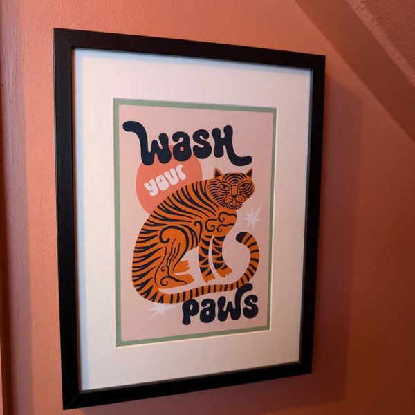 Tiger Wash Your Paws Bathroom Print, Fun Toilet Wall Art, Funny Poster ...