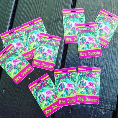 Flamingo Theme Classroom Hall Passes for Teachers, Personalized, Set of ...