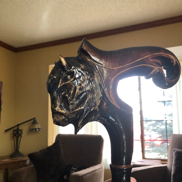 Walking Stick Wooden.walking Cane Handmade.american Buffalo Cane ...