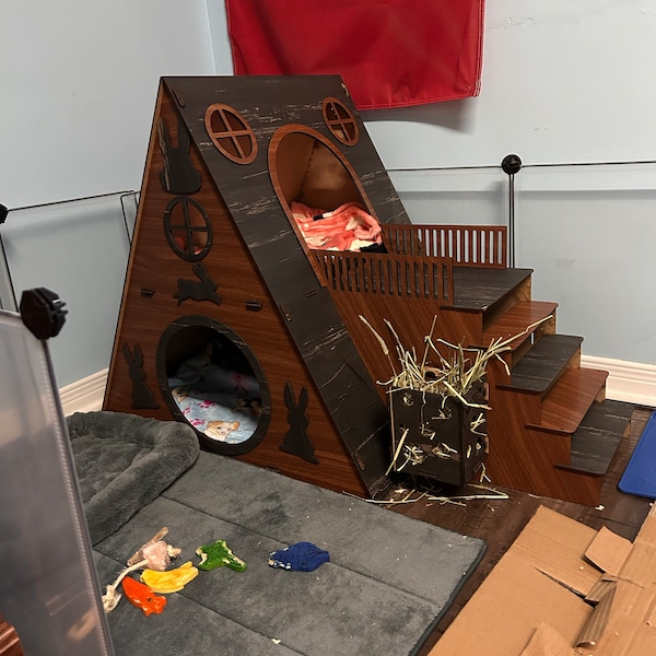Modern Two-story Rabbit House: Indoor Bunny Castle With Stairs - Etsy