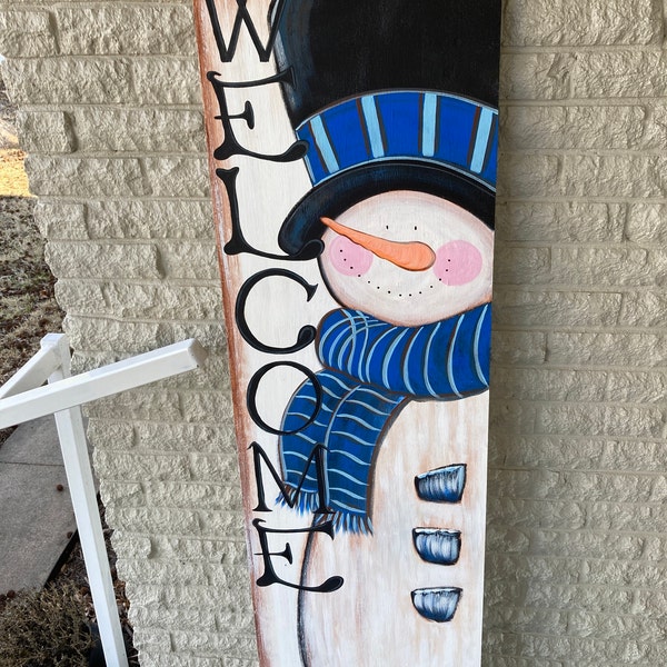 Winter Welcome Snowman Sign, Snowman Sign, Vertical Front Door Sign ...