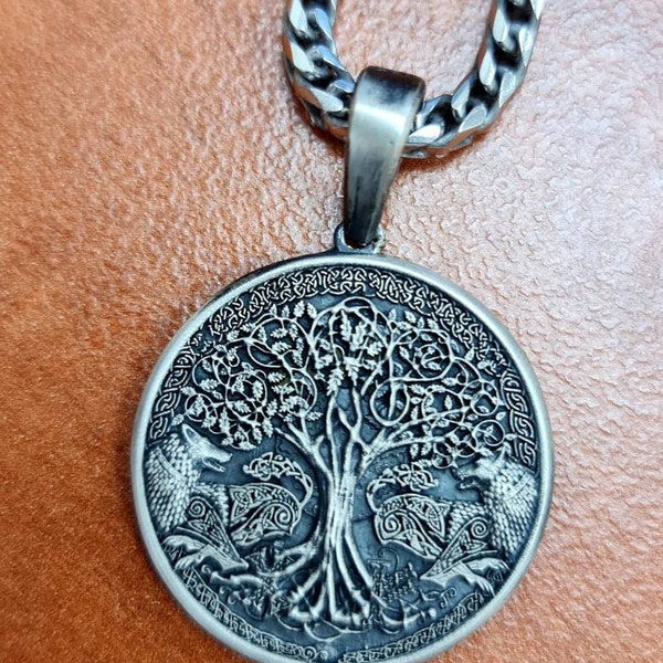 Tree of Life With Wolf Handmade Sterling Silver Charm Necklace ...