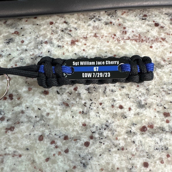 Thin Blue Line Keychain, Personalized Police Keychain With Badge Number ...