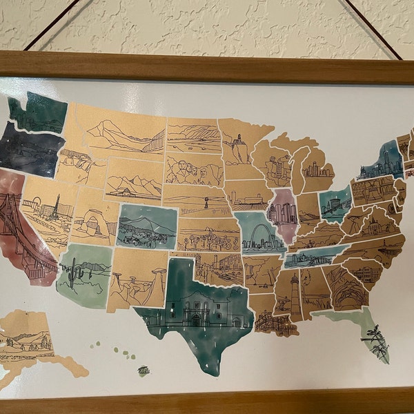 Watercolor US Scratch off Map | Landmark Bucket List Travel Gift ...