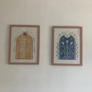 Spiritual Art Print Moon Phase Illustration Boho Gift Idea Blue Folk ...