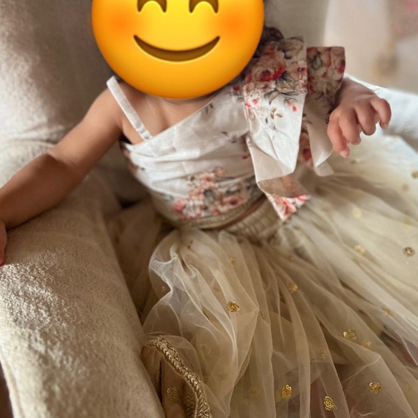 Ivory Gold Floral Lehenga | Girl Indianwear Traditional | Kid Lengha ...