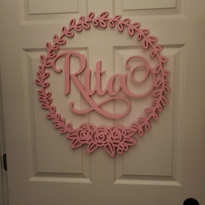 Round Name Sign Custom Wreath Decor Dorm Room Decor Personalized Wooden ...