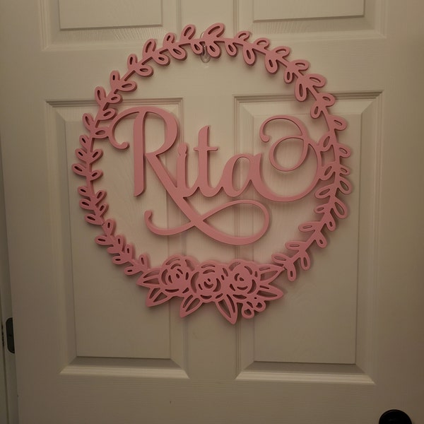 Round Name Sign - Custom Wreath Decor - Dorm Room Decor - Personalized ...
