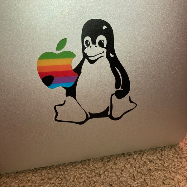 Penguin Bites the Apple MacBook Sticker Linux Tux Decal - Fits Both Old ...