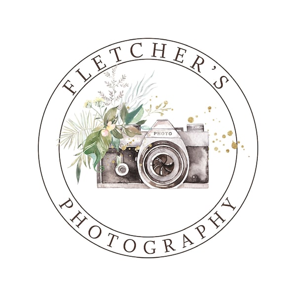 Photography Logo Watermark, Premade Watercolor Floral Camera Logo ...
