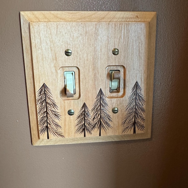 Wooden Double Toggle Light Switch Cover Wood Burned Pine Tree Forest ...
