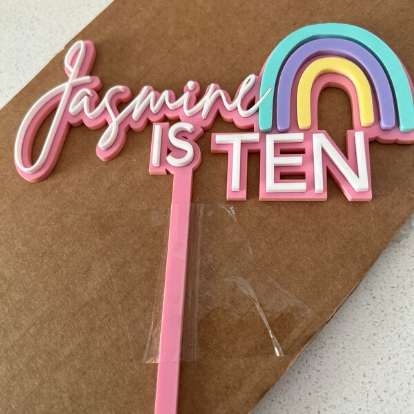Personalised Rainbow Birthday Acrylic Cake Topper - Etsy
