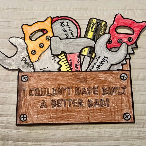 Father's Day Toolbox Craft, Printable Coloring Tool Box Gift for Dad ...