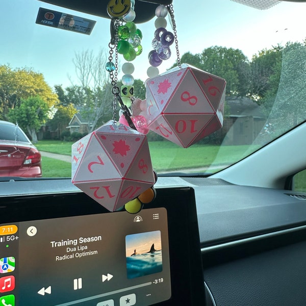 D20 Car Dice [2" White and Pink Holographic - "sakura Spell"] - Cherry ...