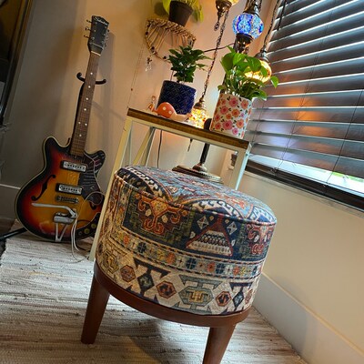 Round Pouf Stool, Bedroom Pouf, Footstool Ottoman, Tufted Stool, Piano ...