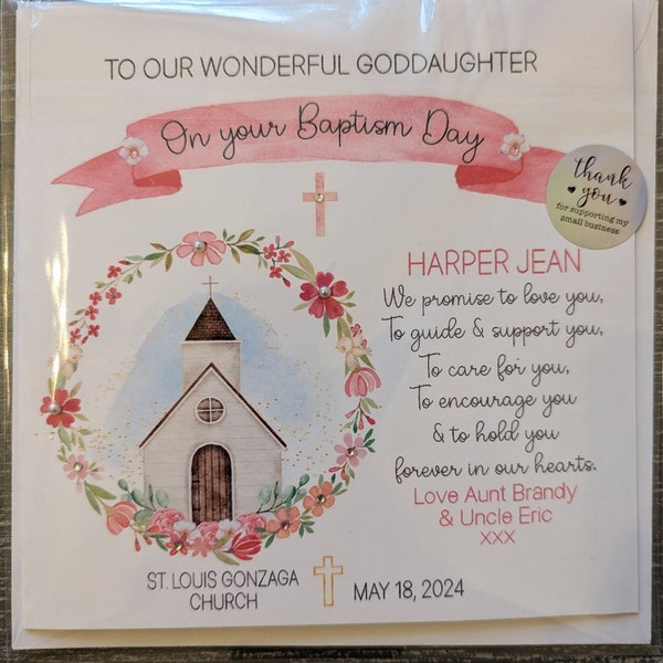 Baptism Card Baby Girl Baptism Card Girl Christening Card Personalised ...