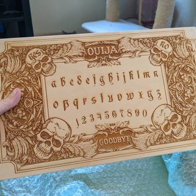 Ouija Board With Demons and Skulls Wooden Engraving, Wood Gothic Skull ...