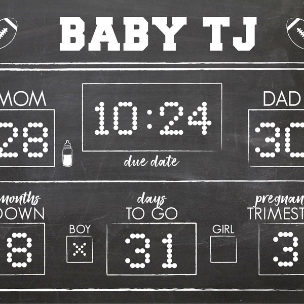 Football Baby Shower Scoreboard DIGITAL PRINTABLE - Baby Due Date ...