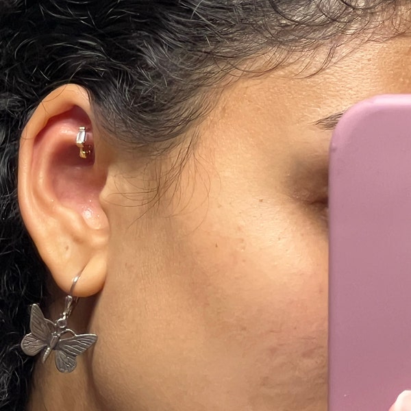 Tiny Diamond Rook Hoop Earring • Helix Hoop • Rook Earring • Helix ...