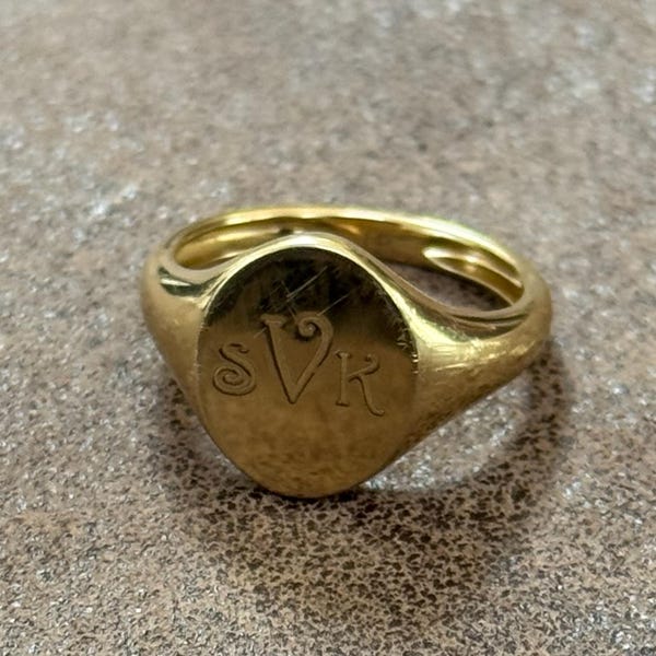14K Solid Gold Oval Signet Ring Personalized Customized Signet Women's ...