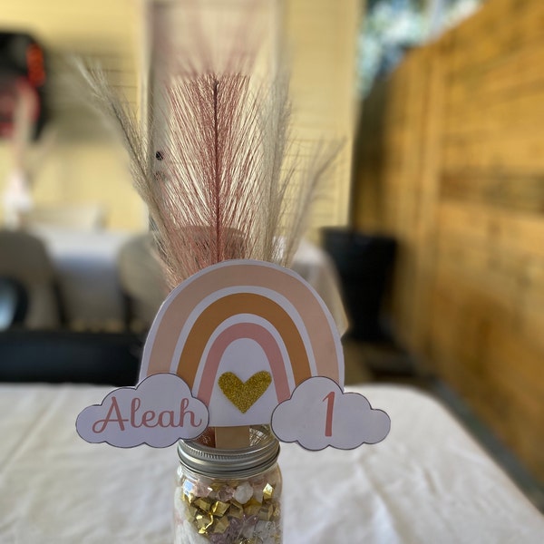 Printable Boho Pink Rainbow Cake Topper | Rainbow Party Cake Topper ...