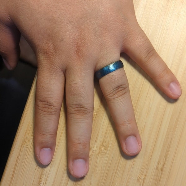 Oxidized Titanium Wedding Ring | Hand Forged | Hammered Ring | Rustic ...