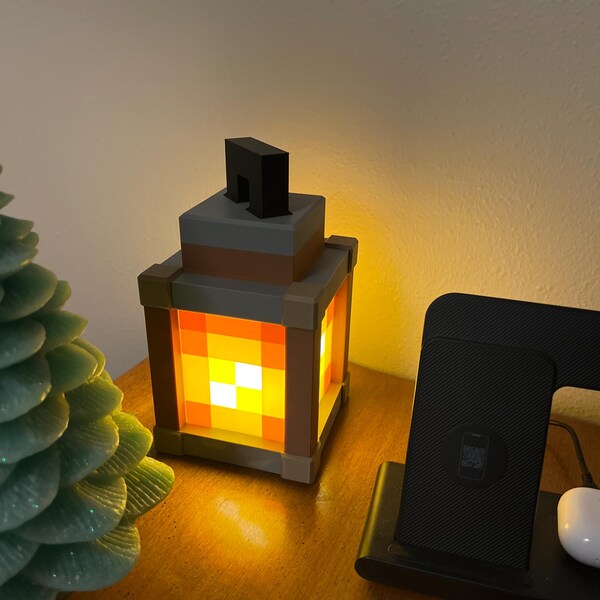 Pixelated Night Light Lantern - Night Lamp Birthday Gift - Kids Bedroom ...