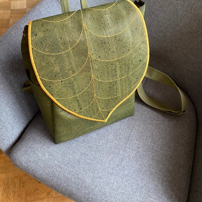 Green Cork Leather Leaf Backpack Made From Plant Based - Etsy Canada