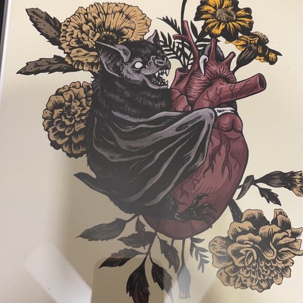 Bat Heart Print - Bat Art - Dark Art - Horror - Spooky - Halloween ...