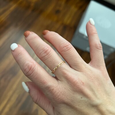 Mini Paper Clip Chain Ring, Minimalist Ring, Chain Ring, 14K Solid Gold ...