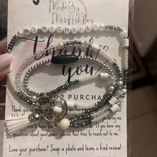 NEW BLACK & WHITE Teacher Lanyard, Beaded Lanyard, Classy Lanyard ...