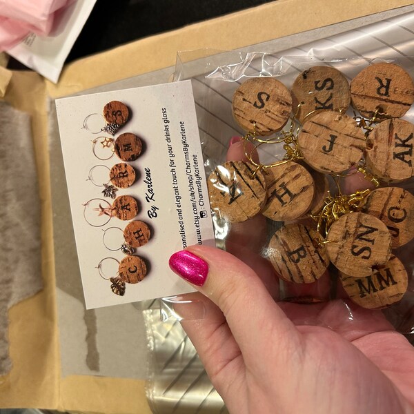 Grapes & Wine Bottle - Handmade Personalised Cork Wine Glass Charms - Wedding, Wedding Favour ...