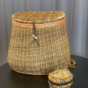 Large Wicker BACKPACK Leather Straps Market Basket Foraging Shoulder ...