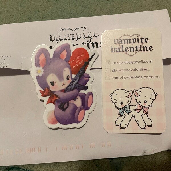 Gun Bunny Sticker | Creepy Cute Badass Rabbit FAFO Art on Waterproof ...