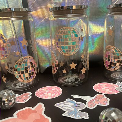 Disco Glass Cup, Groovy 70s Glass Can Cup, Disco Ball Beer Glass ...