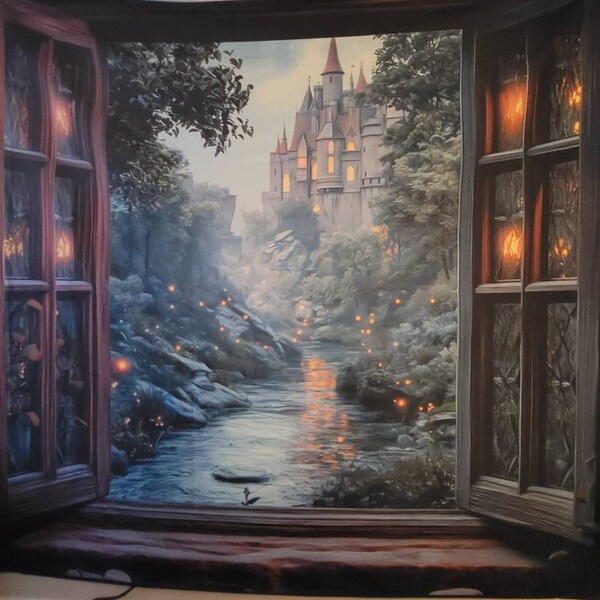 Enchanted Forest Window Tapestry Art Fantasy Forest Wall Art Enchanted ...