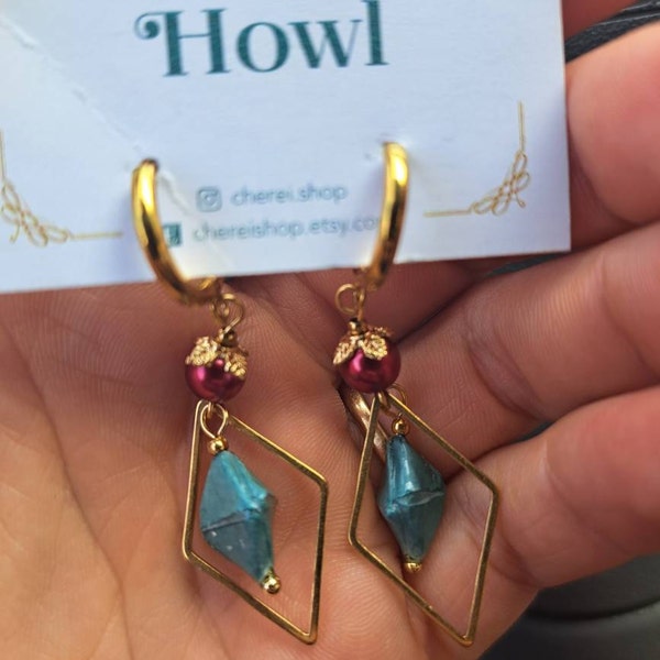 Studio Ghibli, Howls Moving Castle Jewelry Set, ,dangle Drop Emerald ...